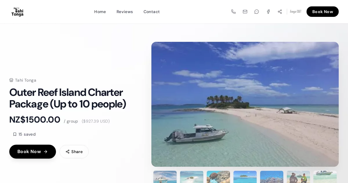 Outer Reef Island Charter Package (Up to 10 people) | Tahi Tonga