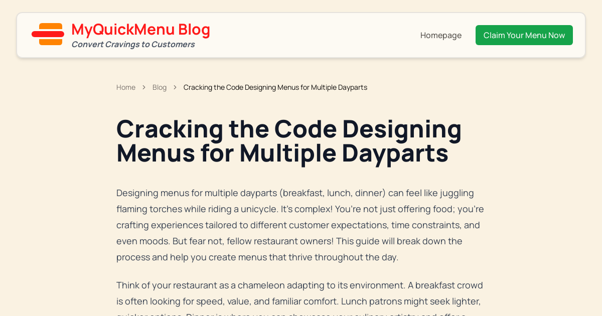 Cracking the Code Designing Menus for Multiple Dayparts