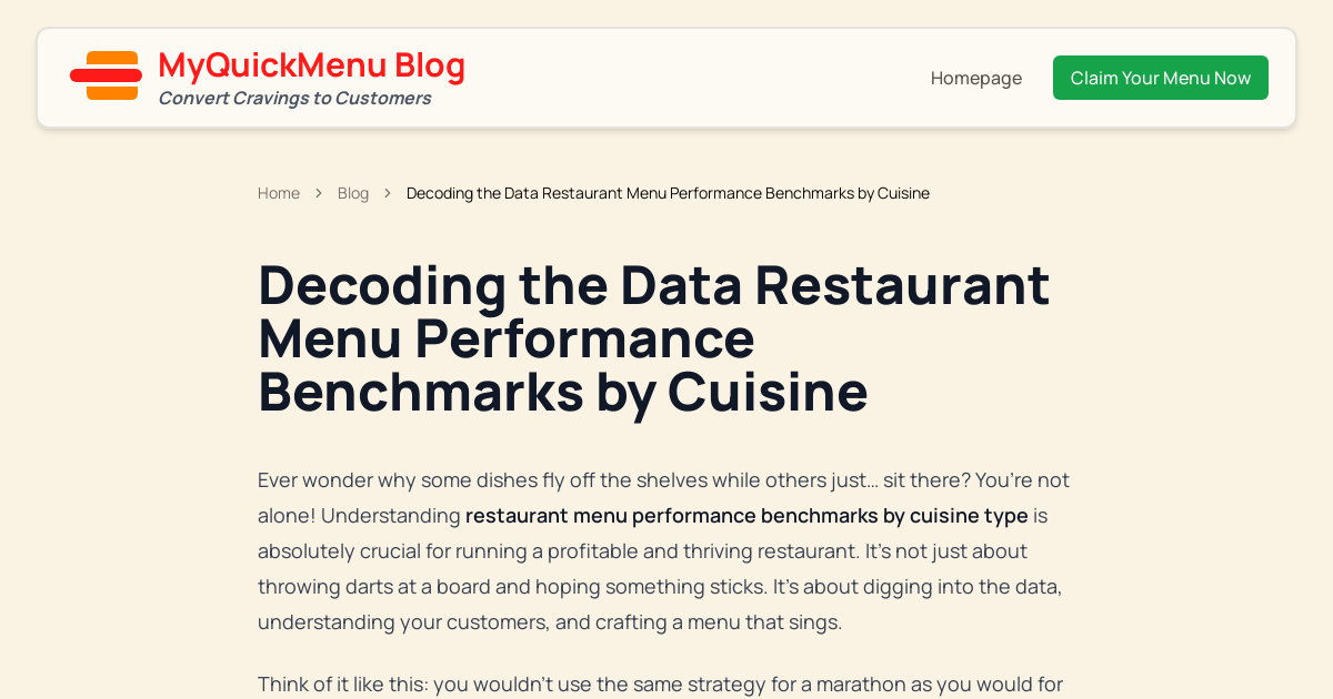 Decoding the Data Restaurant Menu Performance Benchmarks by Cuisine