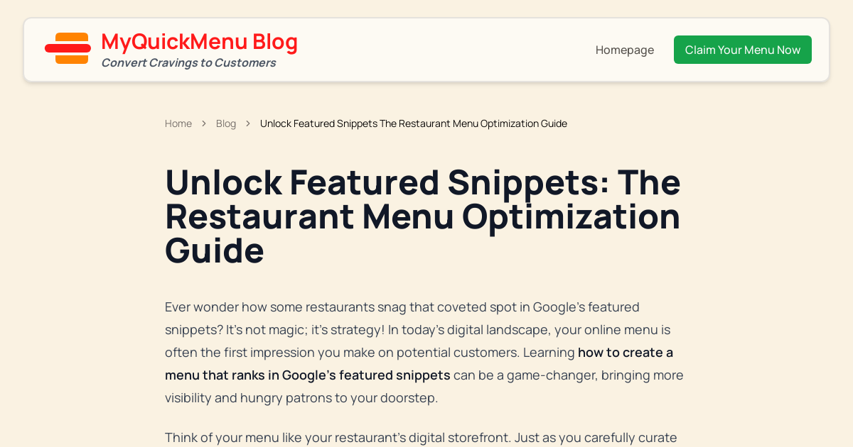 Unlock Featured Snippets The Restaurant Menu Optimization Guide